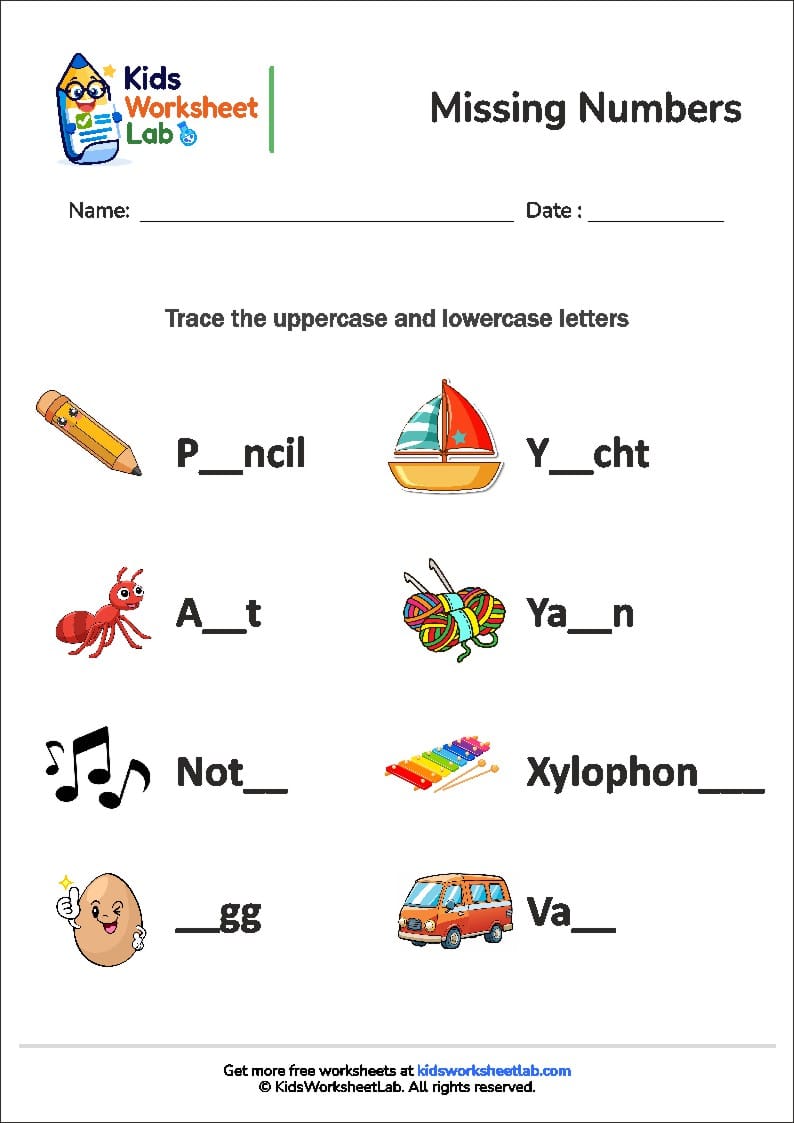Missing Letters Worksheets for Kids Free A-Z