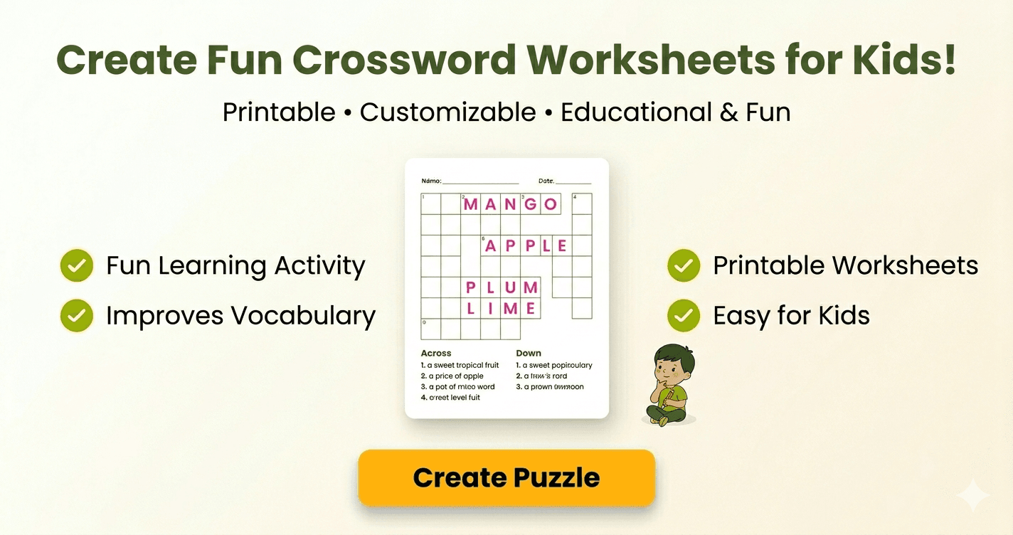 Free Crossword Puzzle Generator for Kids - KidsWorksheetLab