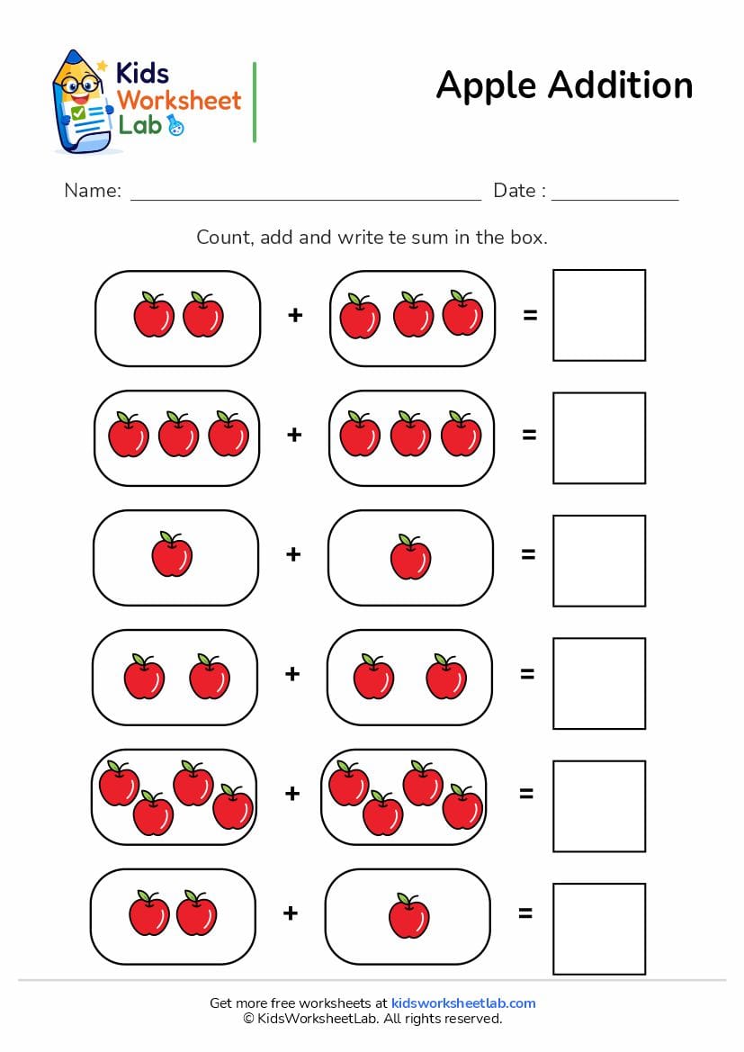 Apple Addition - Kids Worksheet Lab