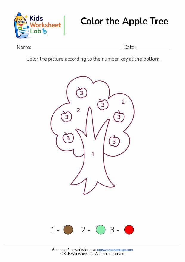 Color the Apple Tree Worksheet - Kids Worksheet Lab